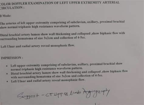 Pre Op Colour Doppler Report Of Left Upper Extremity Download