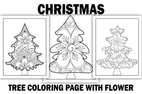 Christmas Tree Coloring Page With Flower Graphic By C F D Creative Fabrica