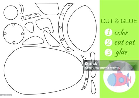 색상 잘라 및 접착제 종이 핑크 잠수함 공예 활동 페이지를 잘라 내고 붙여 넣습니다 유치원 어린이를위한 교육 게임 Diy 워크 시트 아이 로직 게임 활동 퍼즐 벡터 스톡