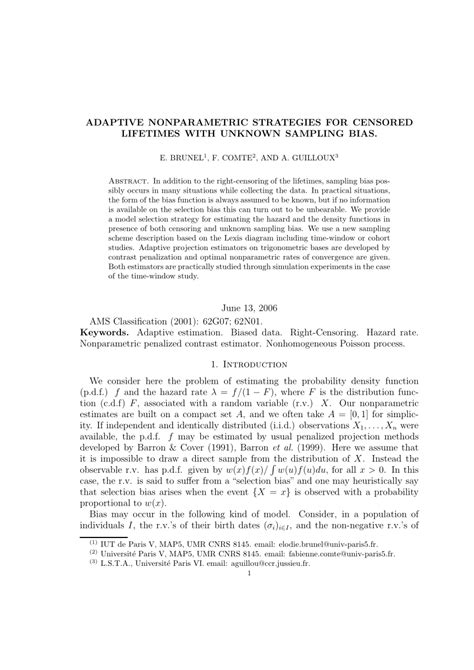 Pdf Adaptive Nonparametric Strategies For Censored Lifetimes With Unknown Sampling Bias