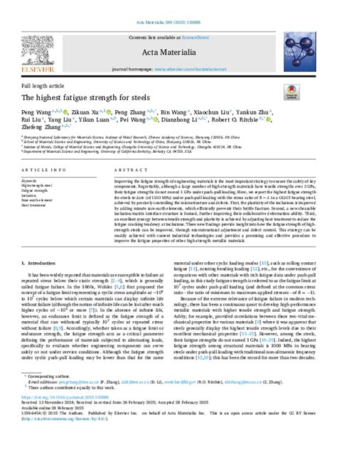 Pdf The Highest Fatigue Strength For Steels