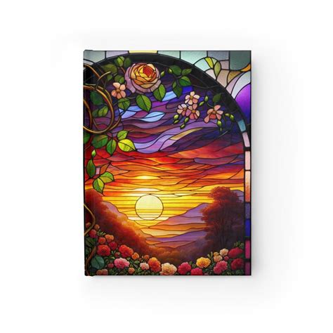 Stained Glass Sunset And Roses Pattern Journal Ruled Line Etsy