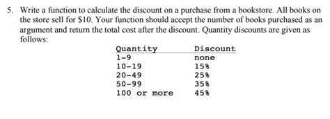 Solved Write A Function To Calculate The Discount On A Chegg