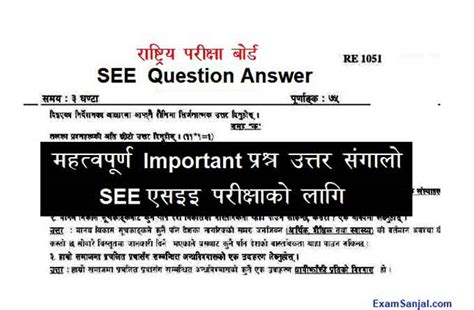 See Class 10 Important Vip Question Paper Answer Sheet See Model Set