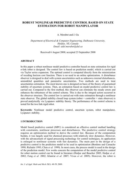 Pdf Robust Nonlinear Predictive Control Based On State Estimation For Robot Manipulator