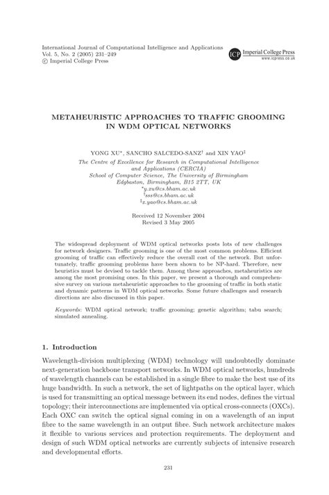 Pdf Metaheuristic Approaches To Traffic Grooming In Wdm Optical Networks