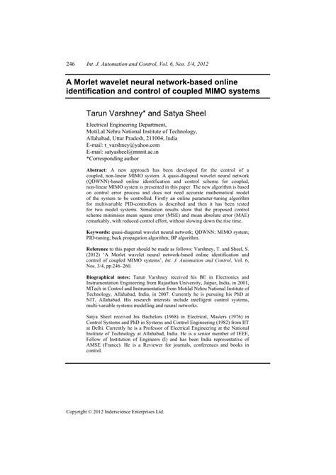 pdf a morlet wavelet neural network based online identification and