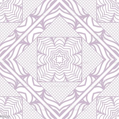 장식 만다라 기하학적 레이스 장식입니다 벡터 완벽 한 패턴입니다 현대적인 세련 된 디자인입니다 대 한 인쇄 패브릭 벽지 초대 보라색 색상 0명에 대한 스톡 벡터 아트 및