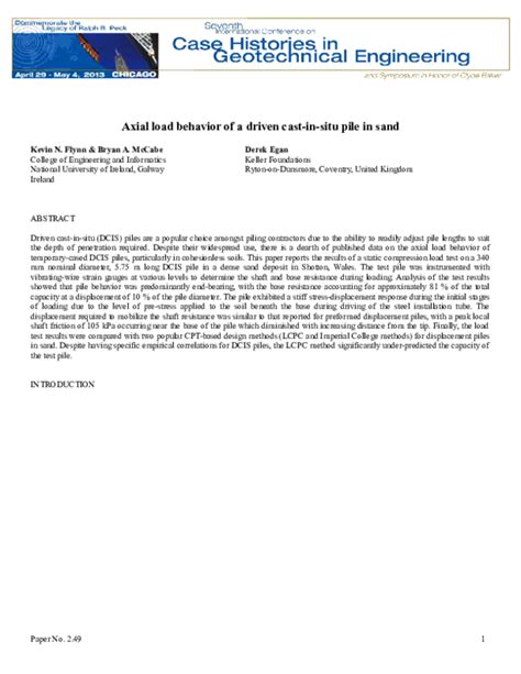 Doc Axial Load Behavior Of A Driven Cast In Situ Pile In Sand