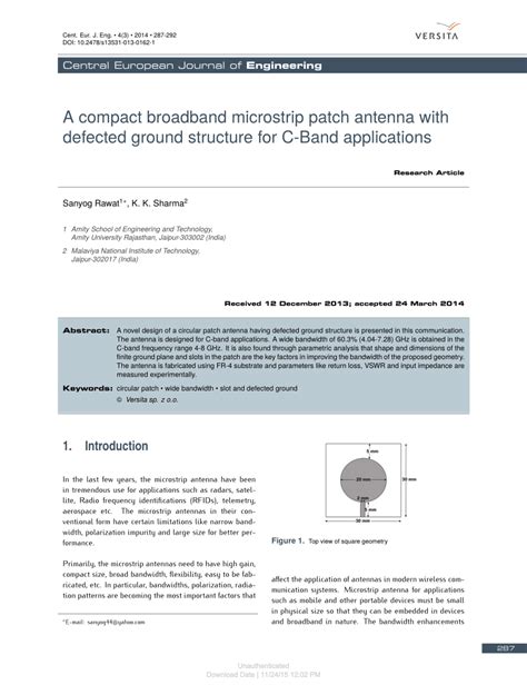 Pdf A Compact Broadband Microstrip Patch Antenna With Defective Ground Structure For C Band