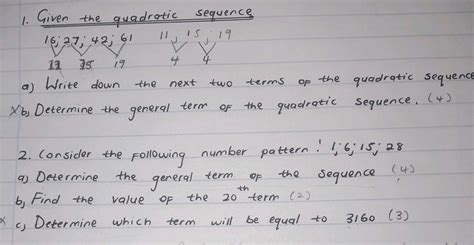 1 Given The Quadratic Sequence A Write Down Studyx