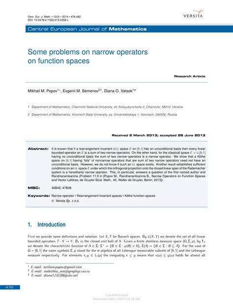 Pdf Some Problems On Narrow Operators On Function Spaces