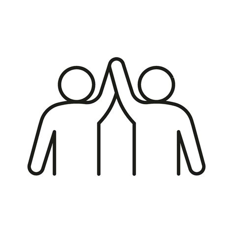 Friend Greeting Hand Buddy Success Line Icon Two Person Give Five