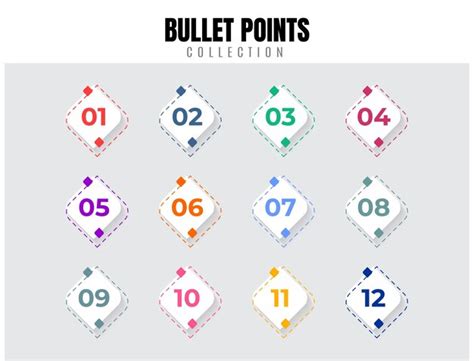 1에서 12까지의 글머리 기호 숫자 프리미엄 벡터