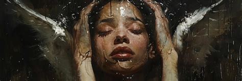 Angel Woman Submerged In Water With Hands On Her Head Reflecting Tranquility And Depth Premium