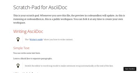 Asciidoc Scratch Pad Forked Codesandbox