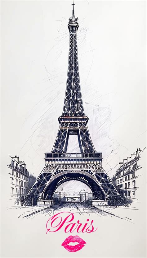 Detailed Blue Pencil Sketch Of Eiffel Tower With Romantic Text Poster Playground