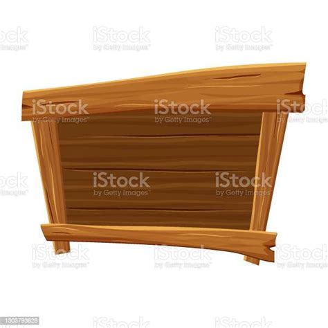 만화 스타일의 나무 프레임 빈 배너 흰색 배경 스톡 벡터 일러스트레이션에 격리 된 금이 간 메뉴 템플릿 Ui 자산 디자인 질감 상세한 그래픽 개체 개척시대의 서부에 대한