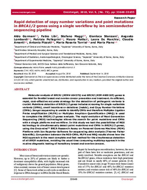 Pdf Rapid Detection Of Copy Number Variations And Point Mutations In Brca1 2 Genes Using A