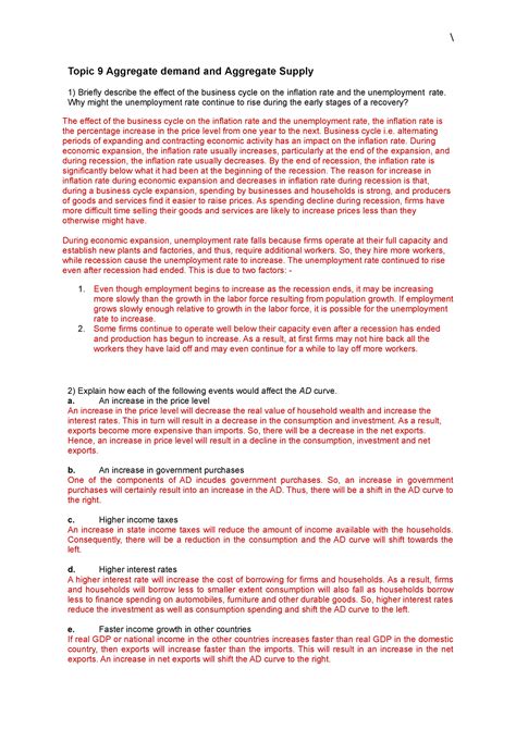 Topic 9 Aggregate Demand And Aggregate Supply Topic 9 Aggregate Demand And Aggregate Supply