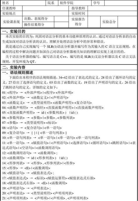 编译原理实验报告 语法分析word文档免费下载亿佰文档网