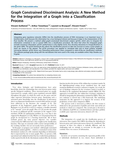 Pdf Graph Constrained Discriminant Analysis A New Method For The Integration Of A Graph Into