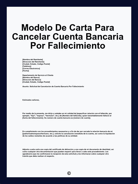 Modelo De Carta Para Cancelar Cuenta Bancaria Por Fallecimiento