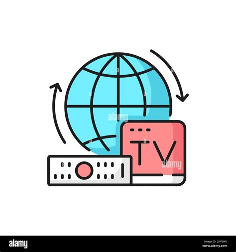 Internet Television And Media Outline Icon Tv Box Remote Control And Globe Online Tv And