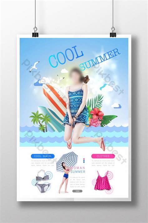 해변에서 비키니 스타일의 한국 소녀 템플릿 포스터 Psd Psd 무료 다운로드 Pikbest