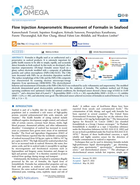 Pdf Flow Injection Amperometric Measurement Of Formalin In Seafood