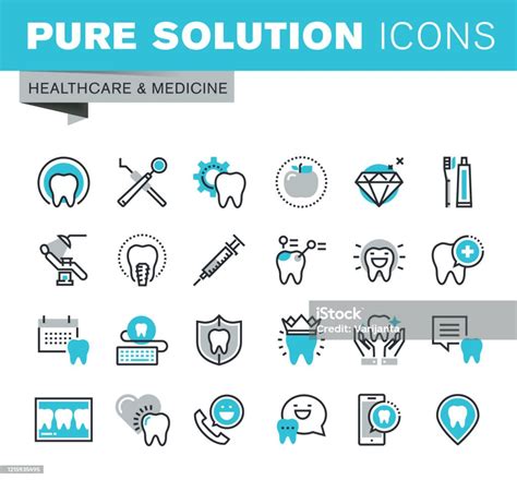 의료 용품 의료 진단 및 치료 실험실 테스트 치과 서비스 장비 및 제품의 현대 얇은 라인 평면 디자인 아이콘 세트 치아 건강에 대한 스톡 벡터 아트 및 기타 이미지 Istock
