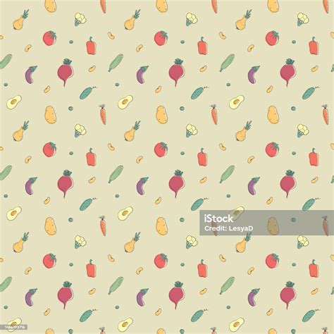 야채 완벽 한 패턴입니다 채식 건강 바이오 식품 배경 비건 유기농 에코 제품 후추 토마토 오이 당근 감자 아보카도 콩 및 완두콩 벡터 그림 0명에 대한 스톡 벡터 아트 및