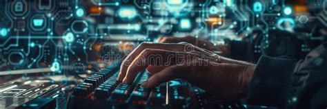 Hands Skillfully Typing Codes On A Keyboard Surrounded By An Array Of