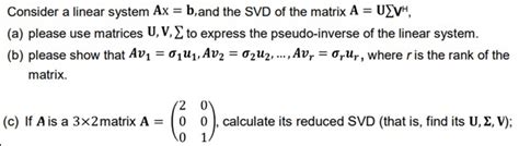 Solved Consider A Linear System Ax B And The SVD Of The Chegg