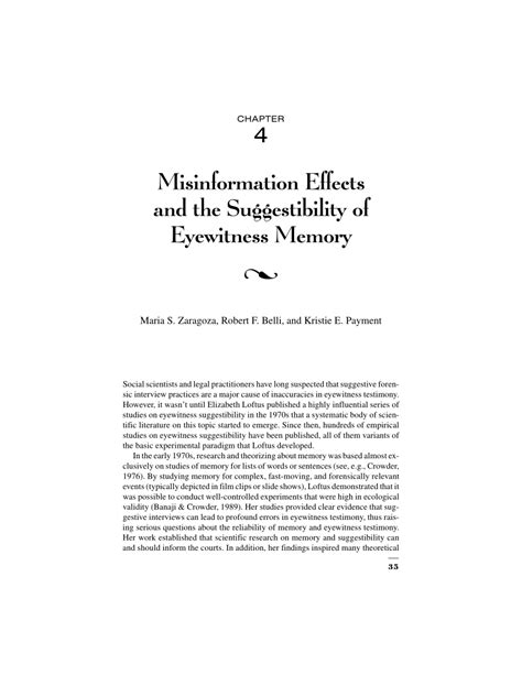 Pdf Misinformation Effects And The Suggestibility Of Eyewitness Memory