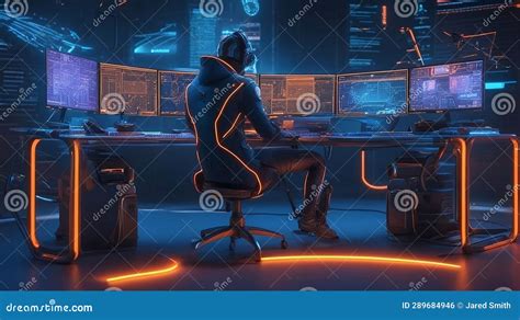 Future Computer Hacker Penetrating The Deepest Secrets Of The Evil