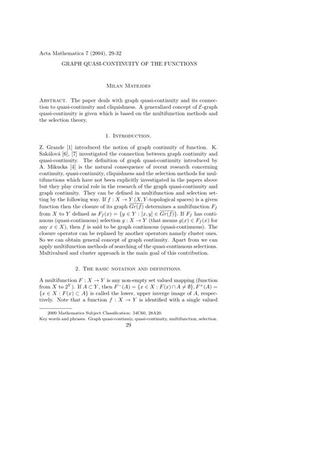 Pdf Graph Quasi Continuity Of The Functions