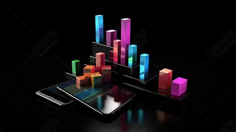 비즈니스와 기술의 교차점 탐색 막대 그래프와 모바일의 3d 렌더링 디지털 마케팅 배경 모바일 기술 배경 그래 배경 이미지 Hd 디지털 마케팅 모바일 기술 그래