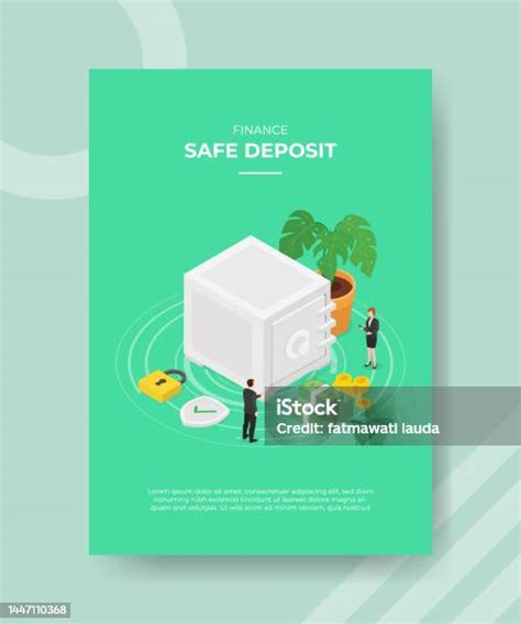 금융 안전 예금 사람들 남자 여자 주위에 서 금고 은행 돈 자물쇠 방패 공장 템플릿 전단지 및 인쇄 배너 커버 아이소메트릭 3d 평면 스타일 등측투영법에 대한 스톡 벡터