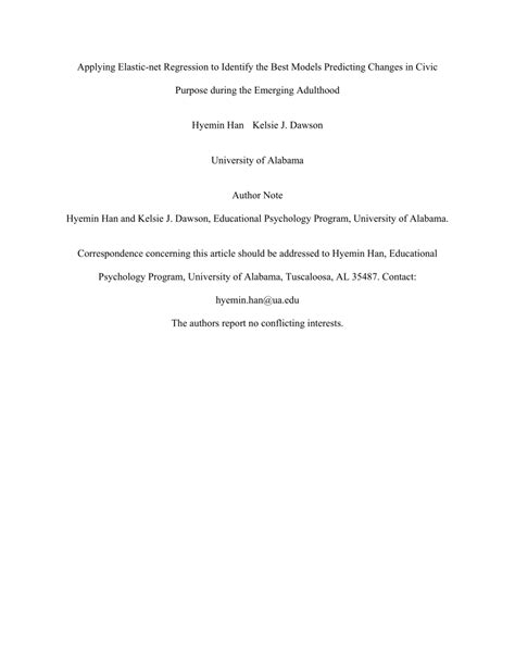 Pdf Applying Elastic Net Regression To Identify The Best Models