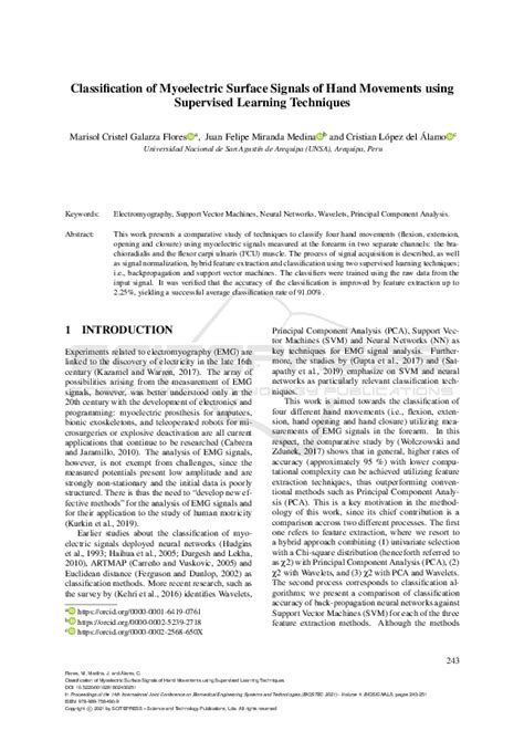 Pdf Classification Of Myoelectric Surface Signals Of Hand Movements Using Supervised Learning