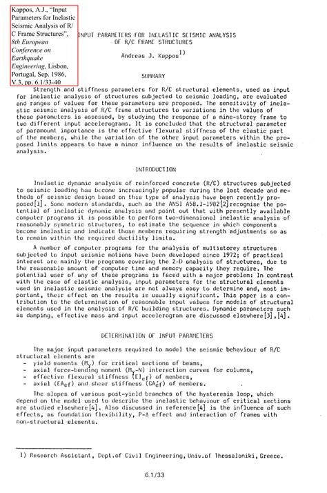 PDF Input Parameters For Inelastic Seismic Analysis Of R C Frame Structures