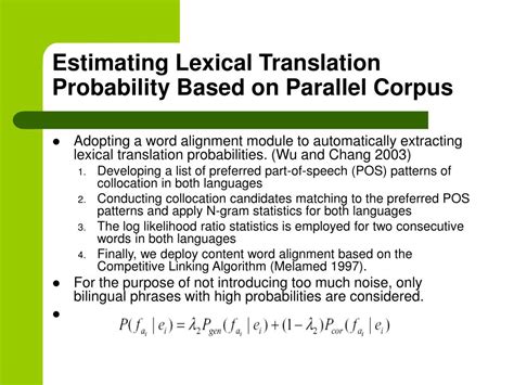 Ppt Alignment Of Bilingual Named Entities In Parallel Corpora Using Statistical Model