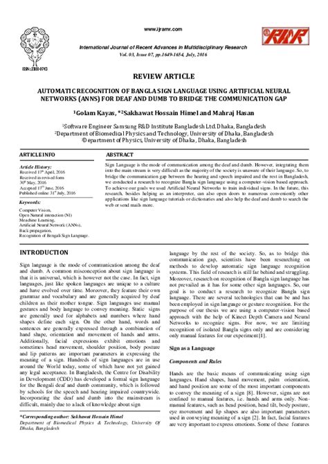 pdf automatic recognition of bangla sign language using artificial