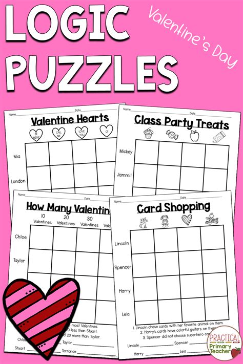 Valentines Day Logic Puzzles For 1st And 2nd Grade