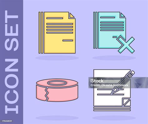 지우개가 있는 빈 노트북과 연필 파일 문서 스카치 및 파일 문서 삭제 아이콘을 설정합니다 벡터 거절에 대한 스톡 벡터 아트 및 기타 이미지 Istock