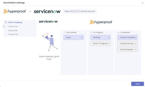 mapping hyperproof and servicenow task statuses