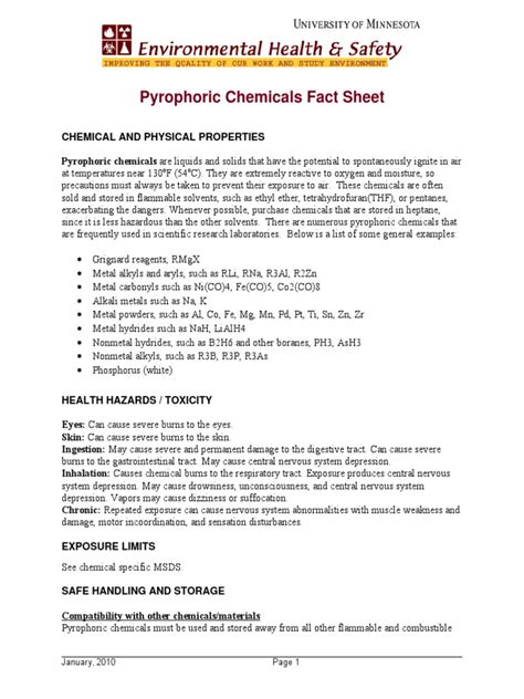 Pyrophoric Chemicals Fact Sheet Pdf Solvent Materials