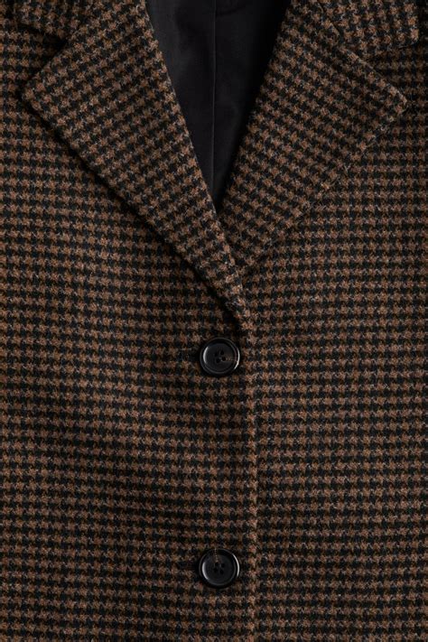 Womens Dark Brown Houndstooth Pattern Single Breasted Blazer Handm Ca