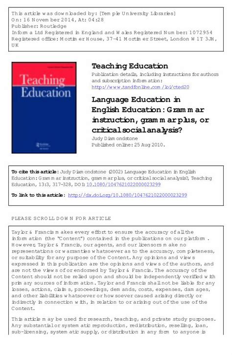 pdf language education in english education grammar instruction grammar plus or critical